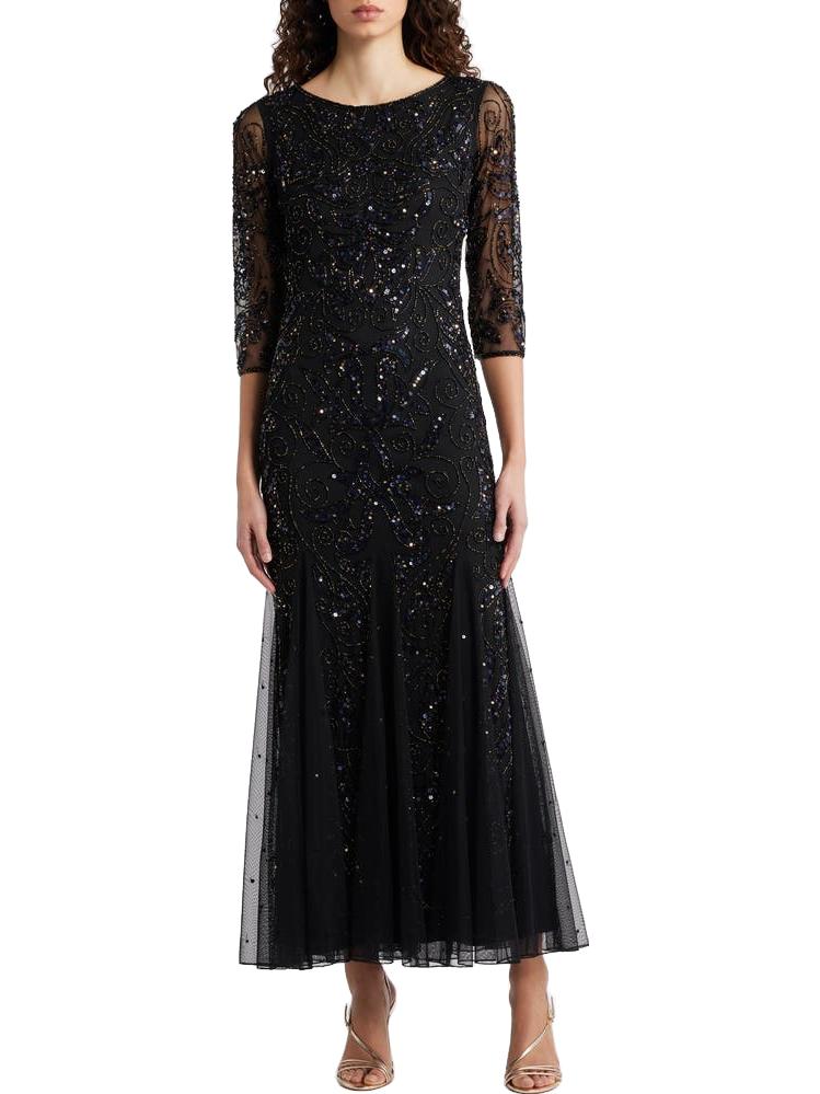 PISARRO NIGHTS Pisarro Nights Illusion Sleeve Beaded A-Line Gown